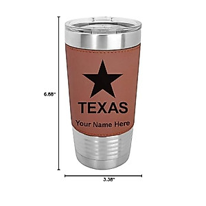 LaserGram 20oz Vacuum Insulated Tumbler Mug, Flag of Texas, Personalized Engraving Included (Faux Leather, Dark Brown)