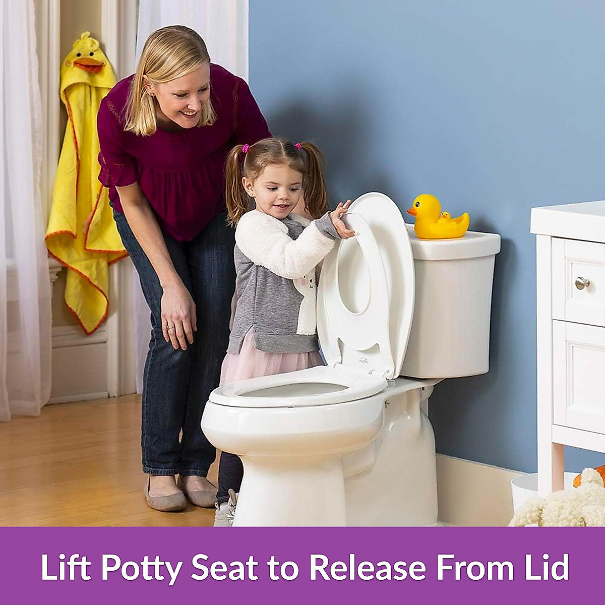 Little2Big 181SLOW 000 Toilet Seat with Built-In Potty Training Seat, Slow-Close, and will Never Loosen, ELONGATED, White