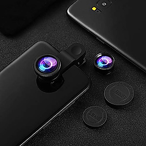 Hemobllo Portable Cell Phone Camera Lens Super Wide Angle Lens Macro Lens Fisheye Lens Clip on 3 in 1 Mobile Phone Lens Compatible for iPhone 6S/7/8/X (Black)