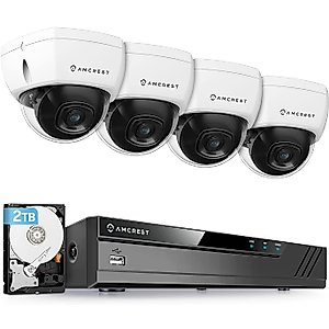 Amcrest 4K 8CH Security Camera System w/ 4K (8MP) NVR, (4) x 4K (8-Megapixel) IP67 Weatherproof Metal Dome POE IP Cameras (3840x2160),Pre-Installed 2TB Hard Drive, NV4108E-HS-IP8M-2493EW4-2TB (White)