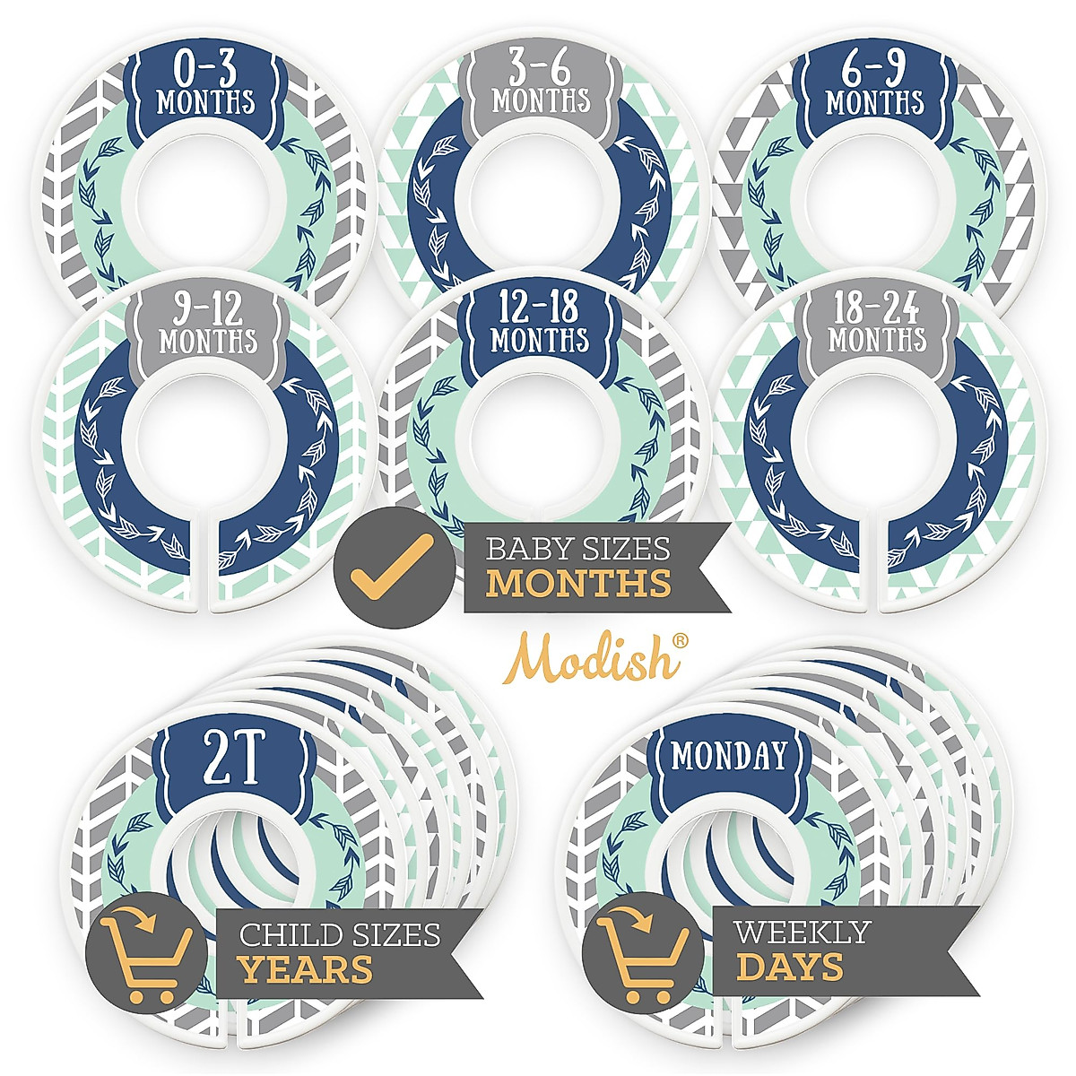 Baby Clothes Closet Organization, Hanging Size Dividers Months & Years, Modish Labels Days of the Week Organizers Daycare & Back to School, Boy Blue Gray Boho Safari Woodland, Useful Baby Shower Gift