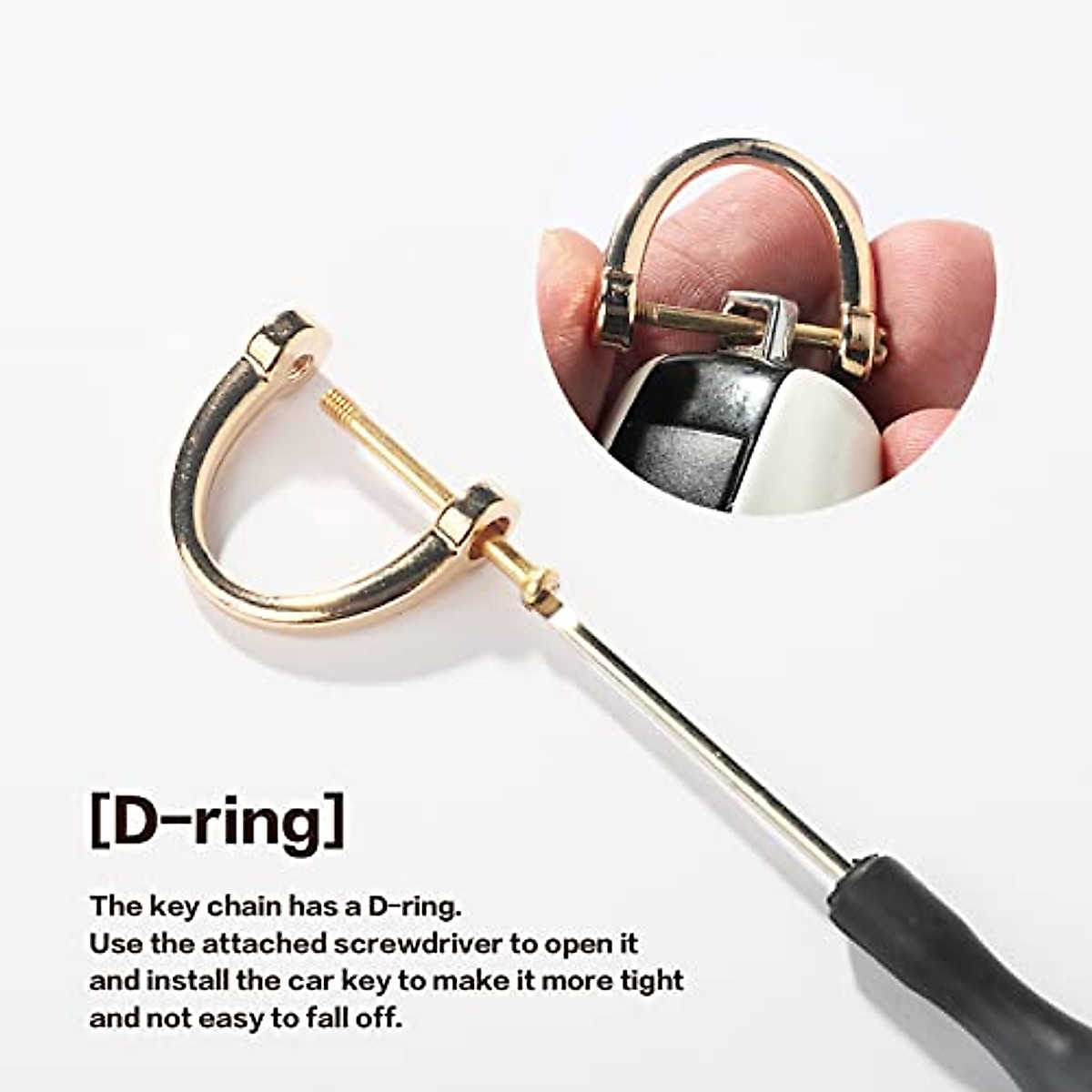 VAGURFO Leather Car Keychain,Key Fob Keychain Holder with 3 Keyrings, Anti-lost D-ring and Bling Metal Clip (Black)