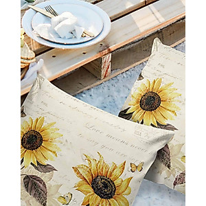 EwdeWwo Sunflower Outdoor Pillow Covers Pack of 2, Retro Sunflower Floral Butterfly Waterproof Pillow Covers Seasonal Spring Summer Throw Pillowcase for Patio Funiture Garden Tent, 16 x 16 inch