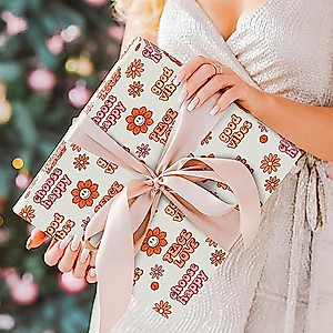 AnyDesign 12 Sheet Groovy Wrapping Paper Folded Flat Boho Rainbow Daisy Flower Rainbow Gift Wrap Paper Bulk Retro Art Paper for Birthday Wedding Baby Shower DIY Craft Gift Packing, 19.7 x 27.6 Inch