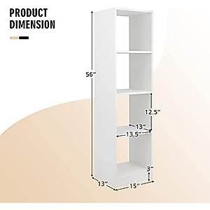 MEDIMALL 4 Cube Bookshelf, Freestanding 4-Tier Open Shelf Tall Narrow Bookcase with Anti-Tipping Kits, Book Storage Organizer for Bedroom Living Room Study Home Office Apartment, 56 Inch White…