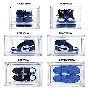 12 Pack Acrylic Clear Shoe Boxes– Ultra Clear Plastic Stackable Sneaker Storage For Sneakerhead. Professional Grade Shoe Display Case with Magnetic Door .Boots and Hat Organizer.Fits US Size 15