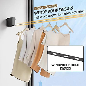 Retractable Clothesline with Adjustable 13.8 Ft Windproof Rope,Wall Mounted Clothes Line Indoor and Outdoor Set,Retracting Heavy Duty Laundry Line,Drill Free & Wall Mounted Method (Black)