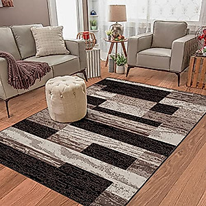 SUPERIOR Indoor Large Area Rug with Jute Backing, Modern Geometric Patchwork Floor Decor for Bedroom, Office, Living Room, Entryway, Hardwood Floors, Rockwood Collection, 10' x 14', Chocolate