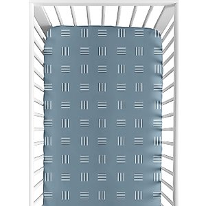 Sweet Jojo Designs Dark Blue Boho Mudcloth Boy or Girl Fitted Crib Sheet Baby Toddler Bed Nursery - Slate Blue and White Bohemian Woodland Tribal Southwest Mud Cloth Hatch Gender Neutral Triple Line