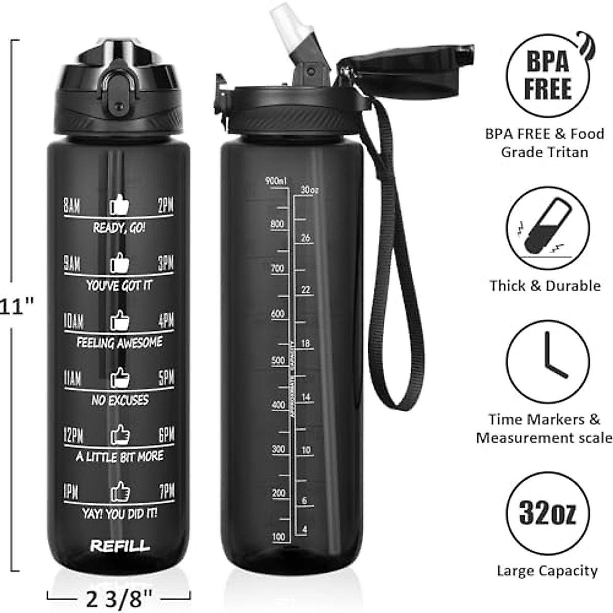 Fimibuke 32 oz Water Bottle with Sleeve - BPA Free Leakproof Sport Large 1L Plastic Motivational Water Bottle with Straw Strap Insulated Neoprene Holder Carrier Bag for Women Men(A9.Retro Rose)