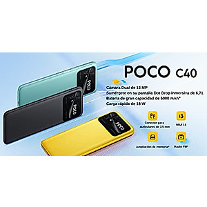 Poco C40 4G LTE 64GB + 4GB Global Version Unlocked 6.71" 6000mAh 13MP Dual Camera (Not Verizon Sprint Boost Cricket Metro At&T) + (w/Fast Car 51W Charger Bundle) (Power Black (Global Version))