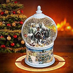 10.2 Inch High Large Size Snow Globes Christmas with Music Box, Xmas Lighted Big Glitter Snow Snow Globes 6H Timer Christmas with 8 Songs Birthday Gift Luxury Carousel Crystal Ball