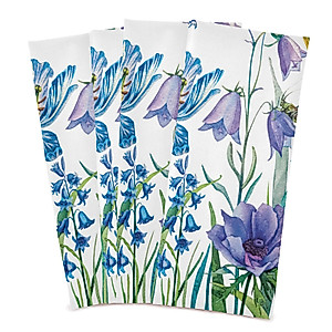 SLHKPNS Spring Blue Bird Flowers Kitchen Dish Towel Set of 4,Floral Summer Leaves 18x28in Absorbent Dishcloth Reusable Cleaning Cloths for Household Use