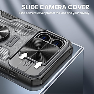 VEGO iPhone 14 Pro Max Case with Slide Camera Cover, Built-in 360 Rotate Ring Kickstand, Magnetic Protective Cover, Grey