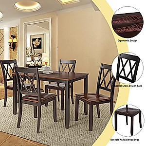 Harper & Bright Designs 5 Piece Dining Table Set, Dining Sets for 4 Person, Home Kitchen Table and Chairs Set (Cherry+Black, 5 Piece)