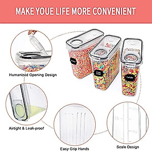 PRAKI Large Dry Food Storage Containers with Lids, 6PCS Airtight Cereal Containers Storage Set, Leak-proof Canister Set for Kitchen Pantry Organization with 20 Labels & Marker (4L Black)