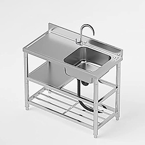 Utility commercial sink,Outdoor garage Stainless Steel sink,Indoor kitchen sink with faucet,1 Compartment,Industrial station laundry & utility room sinks,with storage rack,for restaurant,Basement. (