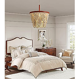 Q&S Boho Wood Beaded Chandelier,Large 5-Lights Farmhouse Coastal Bohemia Chandeliers for Dining Room Living Room Foyer Kitchen Island Restaurant UL Listed Assembly Complete W20