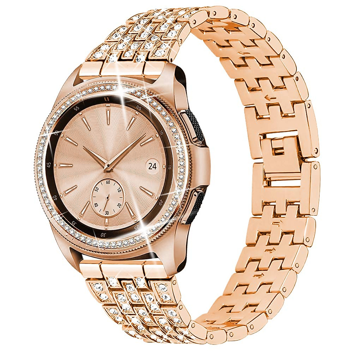 Dsytom Compatible with Galaxy Watch 42mm Band Women+ Bezel, 20mm Jewelry Watchband & Bezel Ring Cover Diamond Strap Bracelet for Samsung Galaxy Watch 4 Classic 42mm (Rose gold)