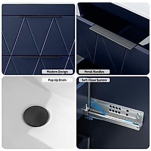 eclife 30" Bathroom Vanities Cabinet with Sink Combo, Wall Mounted Floating Cabinet W/Decor Line, Soft-Close System, 2 Extra Big Drawers