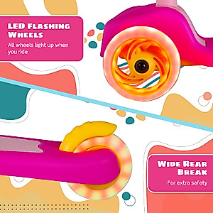 INFANS 3 Wheel Scooter for Kids, 2 in 1 Learn to Steer Kick Scooters with Removable Seat, LED Flashing Wheels, Adjustable Height, Wide Deck, Outdoor Activities Toy Gift for Girls Boys Ages 3-8 (Pink)