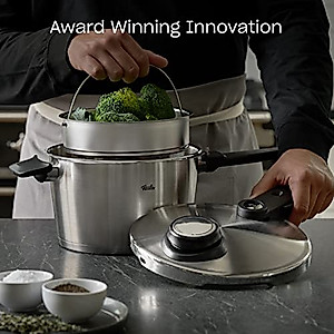 Fissler Vitavit Premium Pressure Cooker with Steamer Insert - Premium German Construction - Built to Last for Decades - Safe & Easy Pressure Cooker with Glass Lid - For All Cooktops - 2.6 Quarts