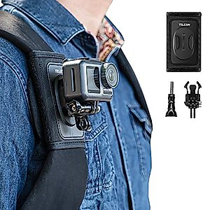 TELESIN Bag Backpack Shoulder Strap Mount with Adjustable Shoulder Pad and J Hook, Strap Holder Attachment System for GoPro Hero 11 10 9 8 7 6 5, Session, DJI Osmo Action, Insta360 Accessories