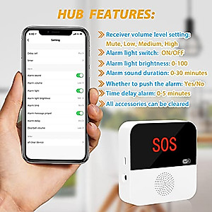 WiFi Smart Wireless Caregiver Pager Call Button System Medical Alert System Fall Alert Device for Elderly Patient Seniors Disabled 2 SOS Panic Button 1 Receiver(only Supports 2.4GHz Wi-Fi)