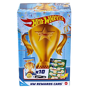 Hot Wheels Rewards Car Pack of 10 Individually Wrapped 1:64 Scale Die-Cast Vehicles in Opaque Bags with Gold Stickers, Rewards or Prizes for Kids 3 Years Old & Up