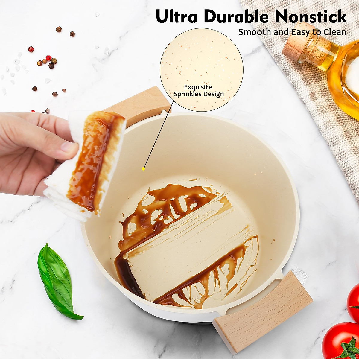 imarku Nonstick Stock Pot with Lid 6 Quart Cooking Pot Durable Soup Pot with Heat Resistant Wooden Handle Induction Cookware for All Stovetops PFOA Free Unique Christmas Gift for Men and Women