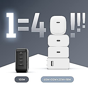 100W USB C Charger - Fast Charging Block GaN PD 3.0 USB Wall Charger Multiport Power Adapter: 4 Ports USB C Laptop Cell Phone Charging Station for MacBook Pro iPhone 14/13/12 Pro Max iPad Samsung