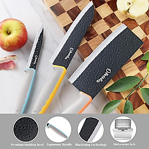 3PCS Kitchen Knvies, Includes 7 inch Chef Knife, 7 inch Cleaver Knife and 4.5 inch Boning Knife, Stainless Steel Blade with Ergonomic Rubber Handle, Dishwasher Safe (Orange, Yellow, Blue)