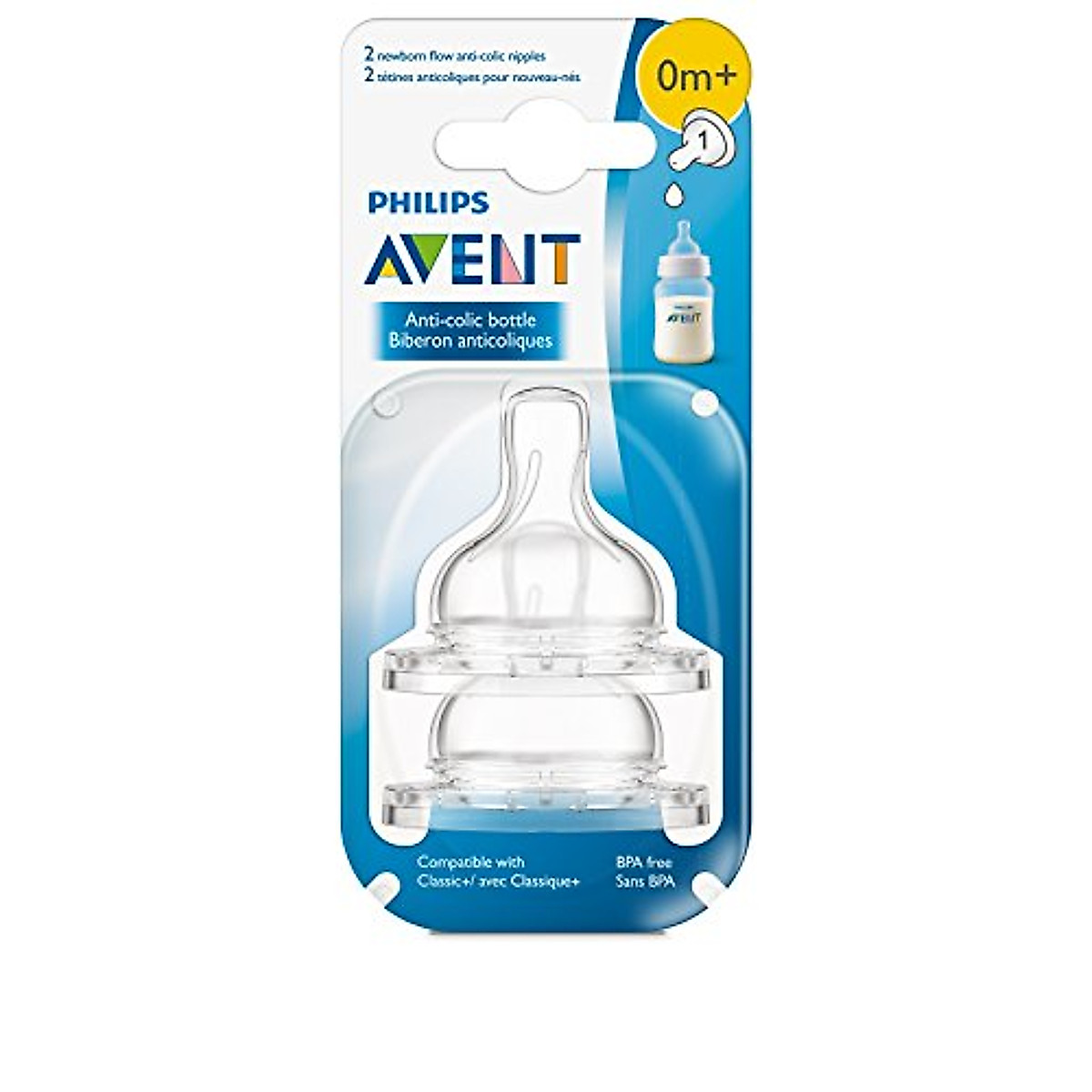 Philips AVENT Anti-Colic Nipple, Clear, Newborn (Pack of 2) (SCF421/27)