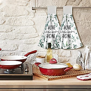 Giwawa Home Sweet Home Hanging Kitchen Towels Green Leaves Hand Tie Towel Set of 2 Fast Drying Dish Tea Towels for Bathroom Toilet Gym Decor