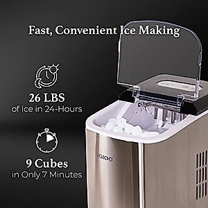 Igloo Electric Countertop Ice Maker Machine - Automatic and Portable - 26 Pounds in 24 Hours - Ice Cube Maker - Ice Scoop and Basket - Ideal for Iced Coffee and Cocktails - Stainless Steel