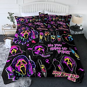 BlessLiving 3PCS Ghost Face Comforter Set Twin Size for Boys Girls Teen Bed Set Halloween Christmas Bedroom Decor Soft Warm Lightweight Design Bedding Set Include 1 Comforter and 2 Pillow Shams