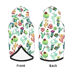 Large Dog Hoodie Watercolor-Cactus-Succulents Pet Clothes Sweater with Hat Soft Cat Outfit Coat Medium
