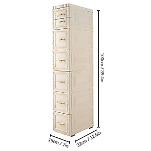 6Tier Bathroom Floor Cabinet, Vertical Storage Unit with Drawers and Casters for Kitchen Living Room, Large Capacity Narrow Tall Slim Tower Waterproof Toilet Paper Cabinet for Small Spaces Gaps
