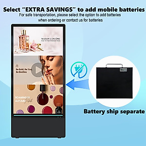 SIOXCFZ 43 inch Rechargeable Portable Outdoor Digital Signage Displays, 4K UHD,IP55 Waterproof, Smart LCD Split Screen, Movable Kiosk, Brightness Auto-Adjustment,Android OS