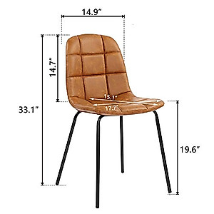 thksbought Modern Chairs Set of 2 PU Leather Dining Chairs with Legs for Kitchen Living Room(Brown)