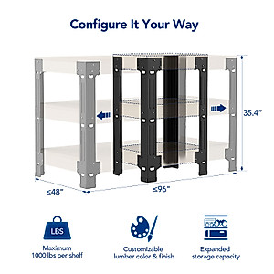 FLEXIMOUNTS Universal Steel Work Bench Leg Kit, Garage Storage Shelving Frame Workbench Customizable in Sizes and Colors, Maximum 96" Length, 48" Width, 35.4" Height, Black,Lumber Not Included