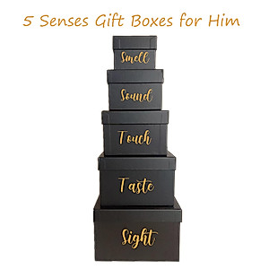 5 Pack Square Nesting Gift Boxes with Lids for Presents, Black Gift Box with Filler Ribbon Card Tag, Bridesmaid Proposal Stacking Gift Box for Gift Wrapping Wedding Birthday Party Valentine's Day Christmas (5PCS, Black)