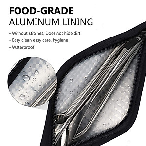 Aosbos Reusable Straws Pouch Carrying Case for Metal Straws Paper Straw Plastic Straws Disposable Straws Silicone Straws Tumbler Straws Case Stainless Steel Straw Bags Chopstick Container, Black