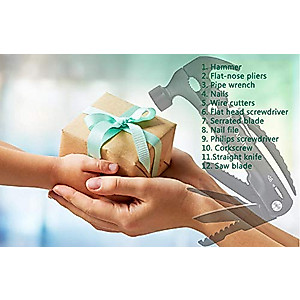 Mini Multitool Hammer,12 in 1 Camping Survival Gear Handy Gifts for Dad, Unique Birthday Gift Ideas for Men Father Him, Cool Gadget Present Stocking Stuffer for Men