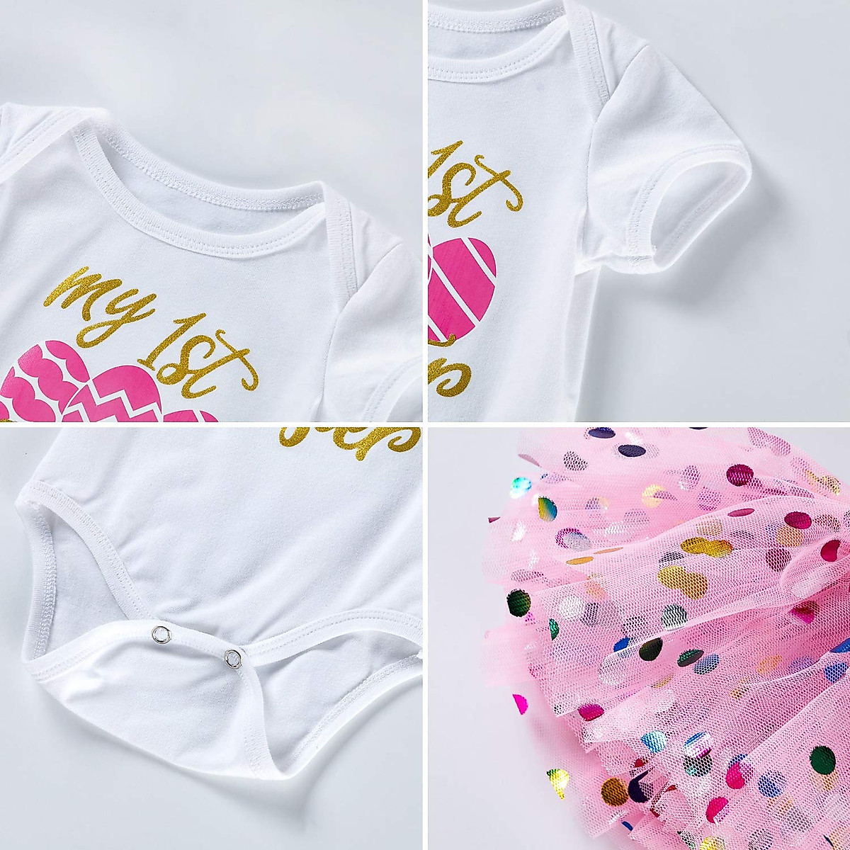 AGQT Baby Girls 1st Easter Outfit Set 3Pcs Bodysuit with Pink Polka Dot Tutu Skirt Size 0-3 Months(59)