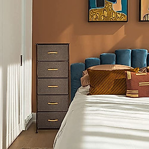 DHMAKER Fabric Dresser for Bedroom, Vertical Dresser with 5 Drawers, Storage Tower with Fabric Organizer, Tall Dresser, Dresser & Chests of Drawers for Closet, Nursery Hallway, Brown