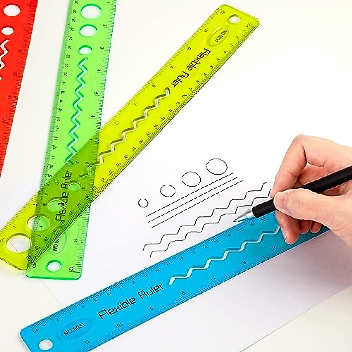 AKOAK Flexible Ruler, 30 CM/12" Flexible Bendable Soft Plastic Clear Ruler, Double Sided Ruler, Safe Children's School Supplies for Schools, Homes and Offices - Pack of 4