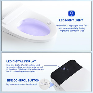 Smart Toilet with Bidet Built in, Bidet Toilet with Heated Seat, Automatic Flush, Dryer, Night Light, Digital Display