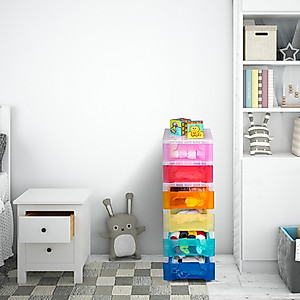 Really Useful Box 6-Drawer Cart Organizer, Plastic Storage Drawers, Home Storage Organizer with Removable Castor Wheels, Rainbow