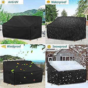 HENAYUK Waterproof Outdoor Sofa Cover, Heavy Duty 2 Seater Outdoor Loveseat Cover, 600D Windproof Patio Sofa Cover with Air Vent and Handles, 54W x 37D x 35H Inches, Black